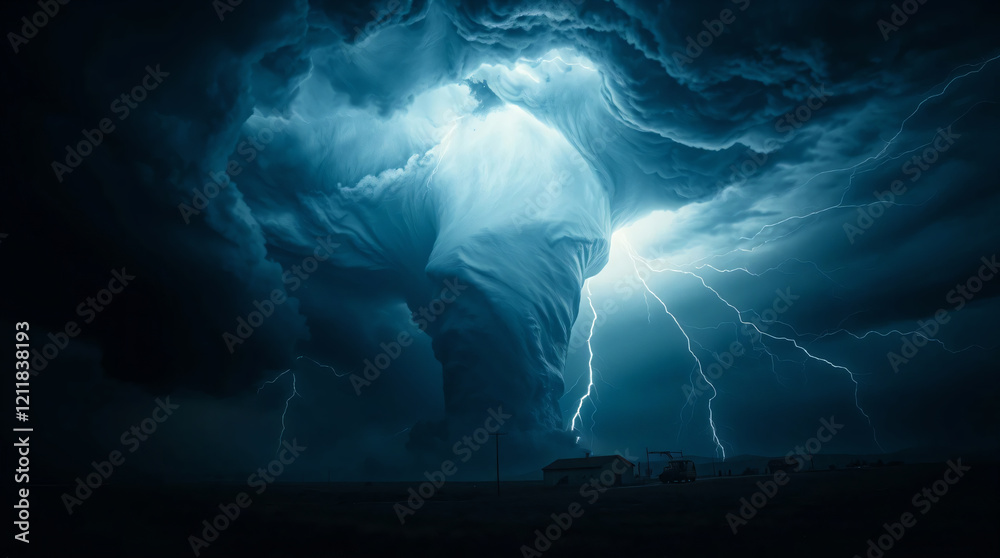 Night Tornado Fury - A Dramatic Storm Scene with Intense Lightning ...