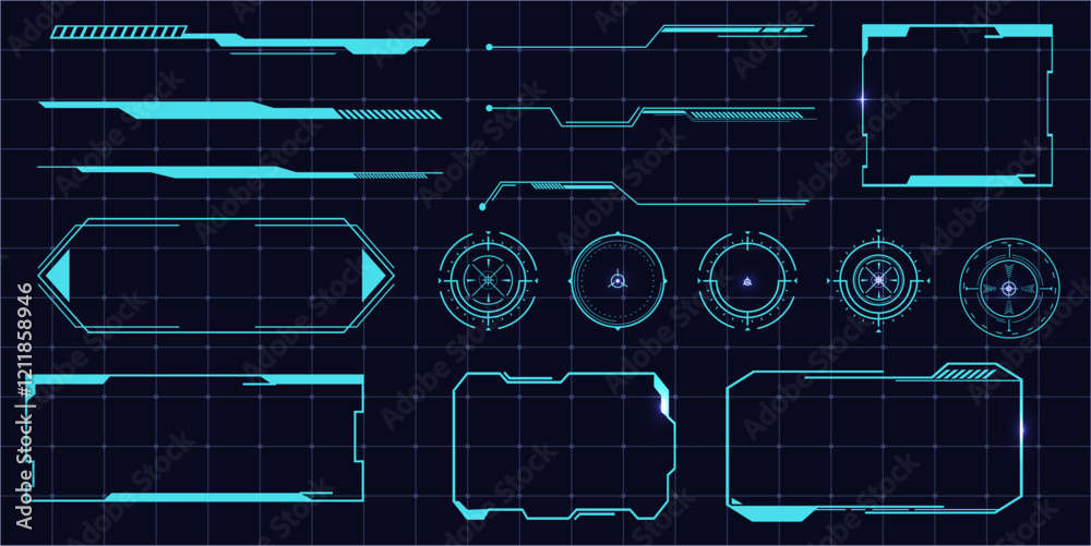 Futuristic HUD frames, borders text box game menu ui panel. Line tech ...