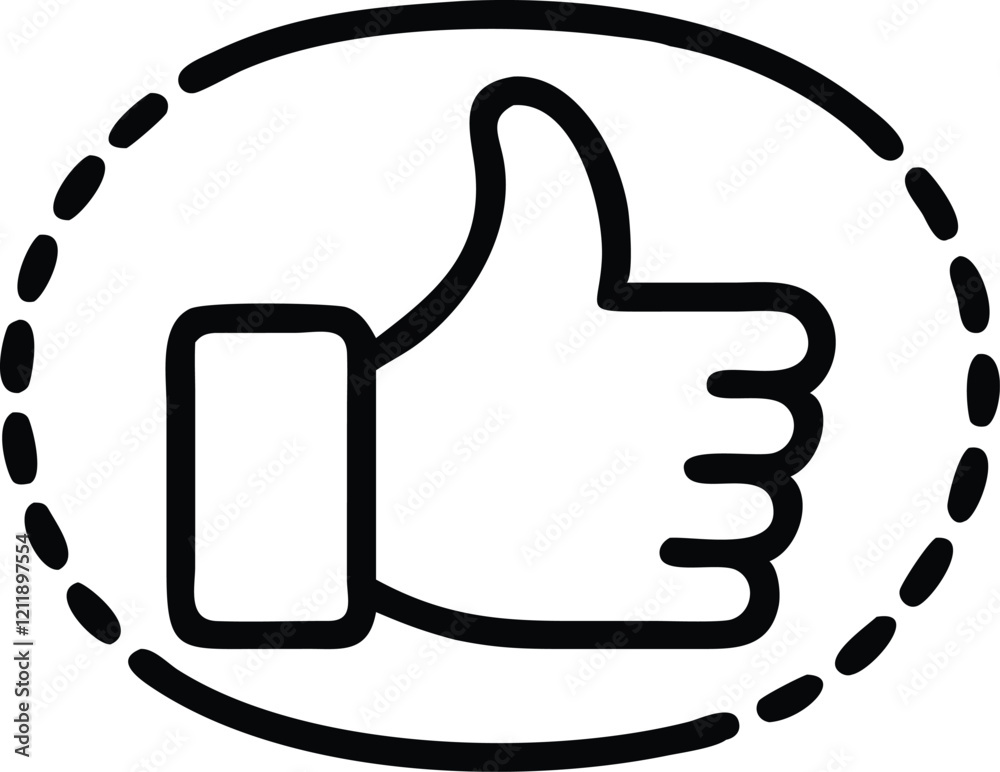 Stock-Vektorgrafik „Iconic thumbs up symbol, simple line drawing, black ...