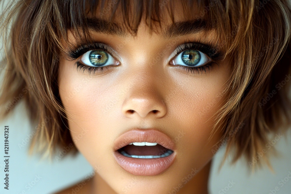 Commercial digital ads concept art. Gorgeous very astonished mixed-race ...