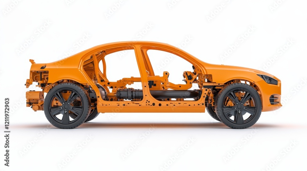 Detailed cutaway view of modern orange sedan showcasing internal ...