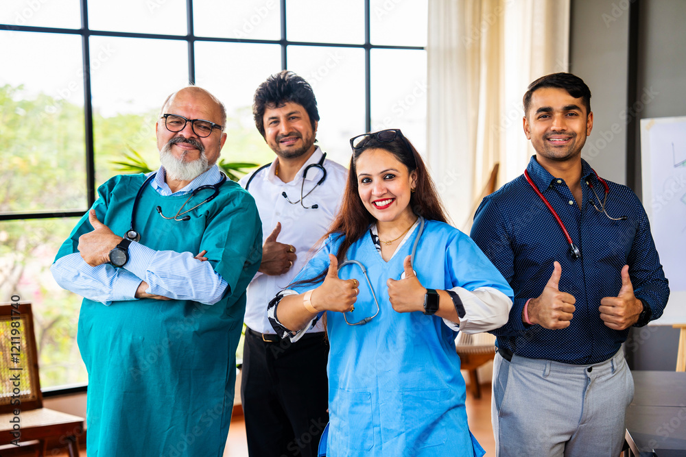 Group of Indian doctors and surgeons posing with folded hands, thumbs ...