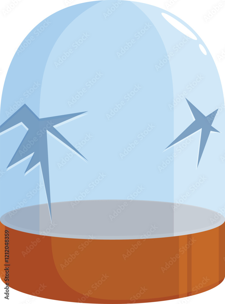 Cracked glass dome display case on a brown base illustrating damage and ...