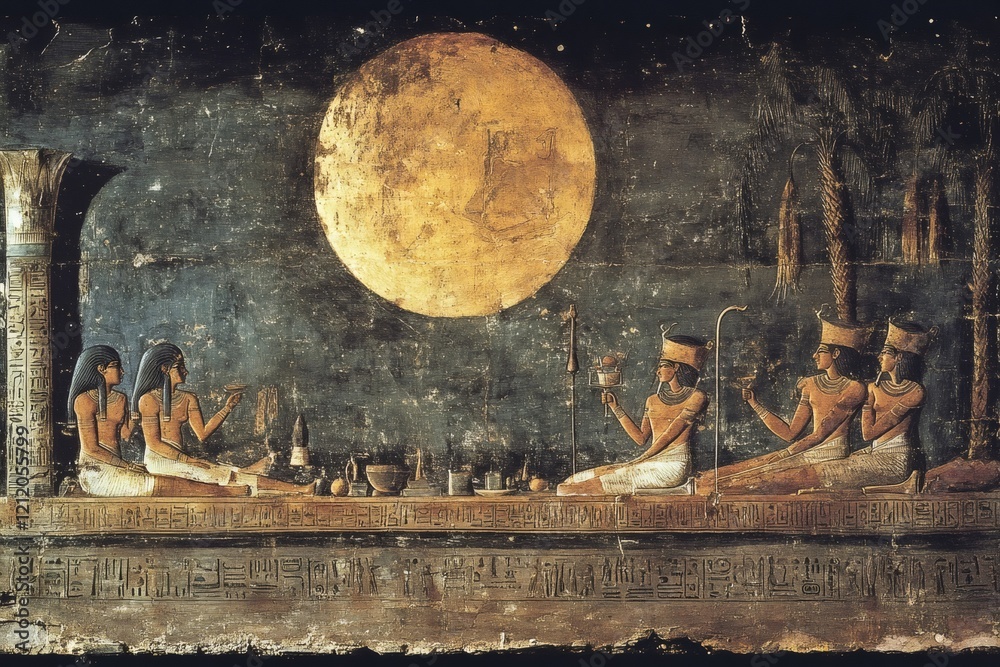 Ancient egyptian priests performing rituals under the full moon Stock ...