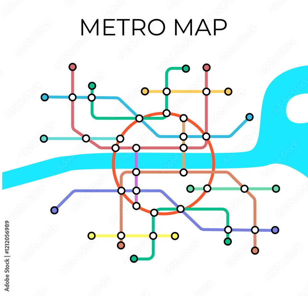 Metro stations and plan of subway with. Fictional metro map of ...