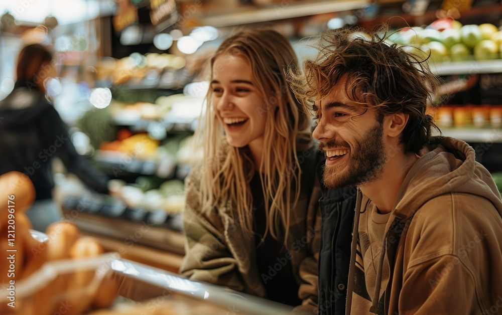 Couple going grocery shopping together. Equality of household ...