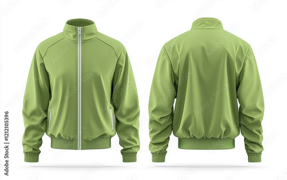 Lightweight green track jacket mockup, front and back view, bright ...