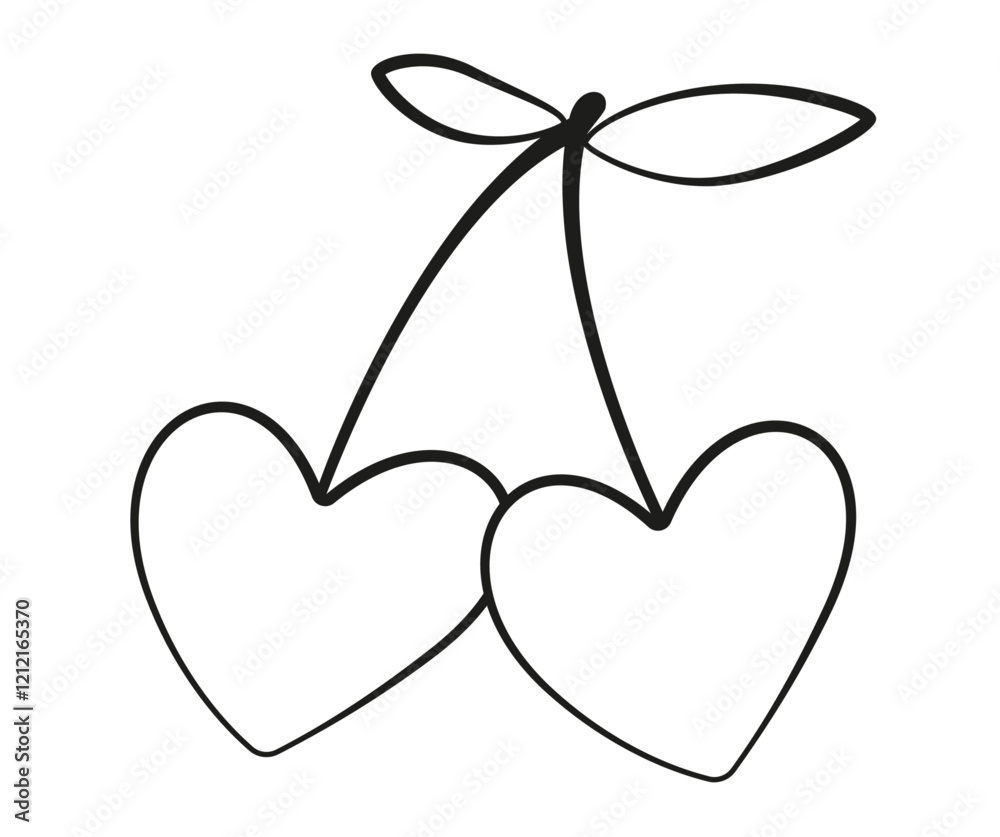 heart shaped cherry doodle style. Hand drawn black and white isolated ...