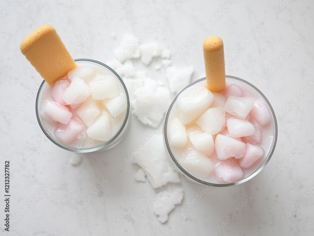 Top view of two cups of Halo-halo, a popular Filipino cold dessert with ...
