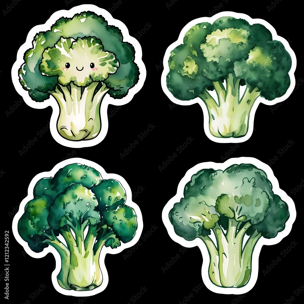 watercolor style broccoli vector sticker, PNG, cute poster, PNG bundle ...