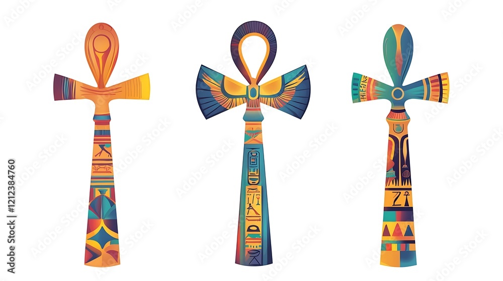 Egyptian Ankh Symbols, Ancient Egyptian Religion Stock Illustration ...