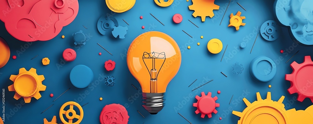 Brainstorming theme wallpaper with floating thought bubbles, lightbulbs ...