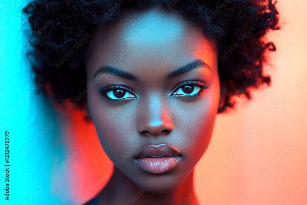 Commercial digital ads idea graphic drawing. Pretty calm black girl ...