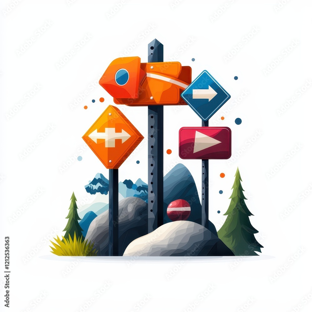 Road trip scenic excitement concept. A colorful illustration of ...