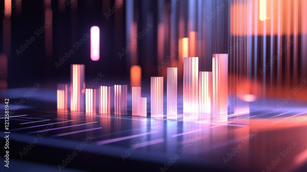 A digital D bar graph displayed above a financial report, with light ...