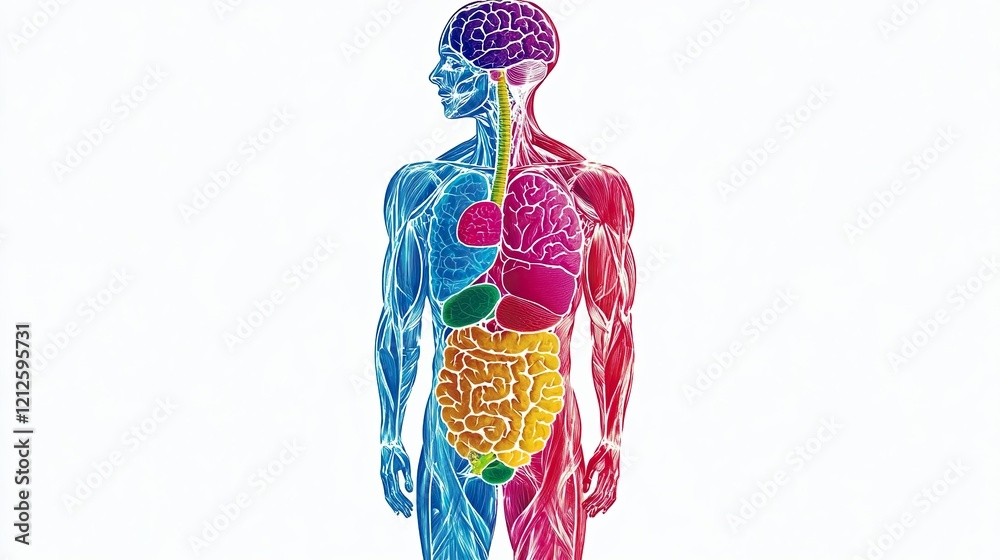 Full anatomical illustration of the human body with internal organs ...