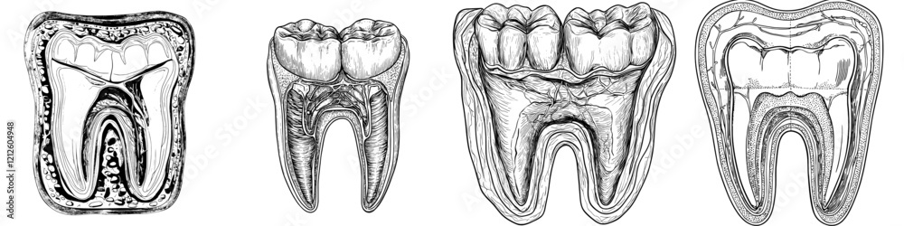 Tooth structure, graphics depicting tooth structure, modern contour ...