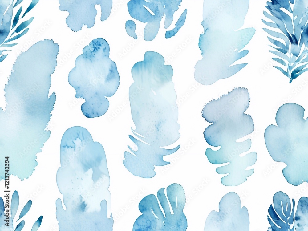 Palette of watercolor strokes in light blue shade. Blue paint swatches ...