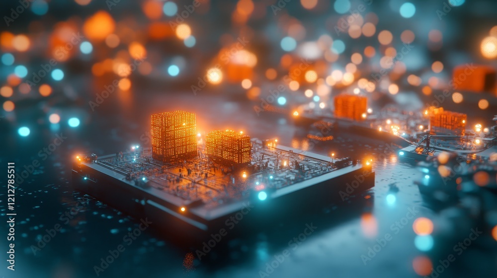 Computer processor reflecting city skyline, a fusion of technology and ...