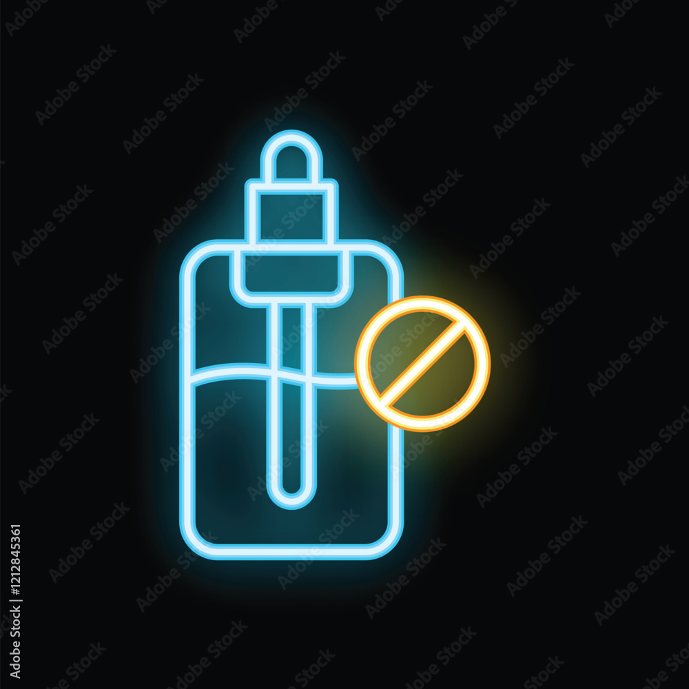 Neon sign illuminating a vaping pod crossed out with a prohibition sign ...