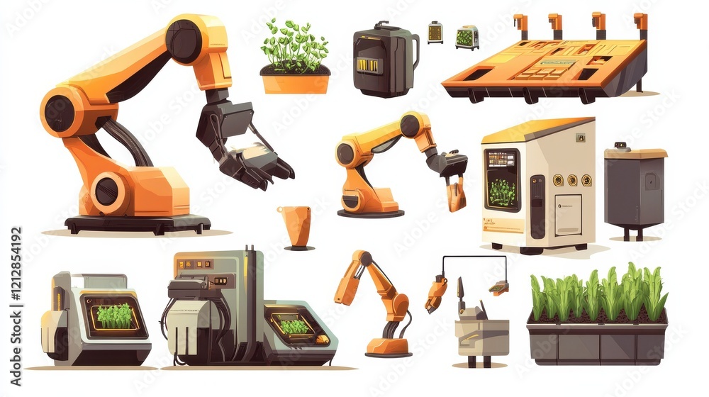 Automation in agriculture isolated cartoon vector illustrations set ...