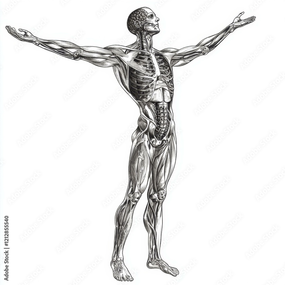 Anatomical Human Figure with Skeleton and Muscle Structure Displaying ...