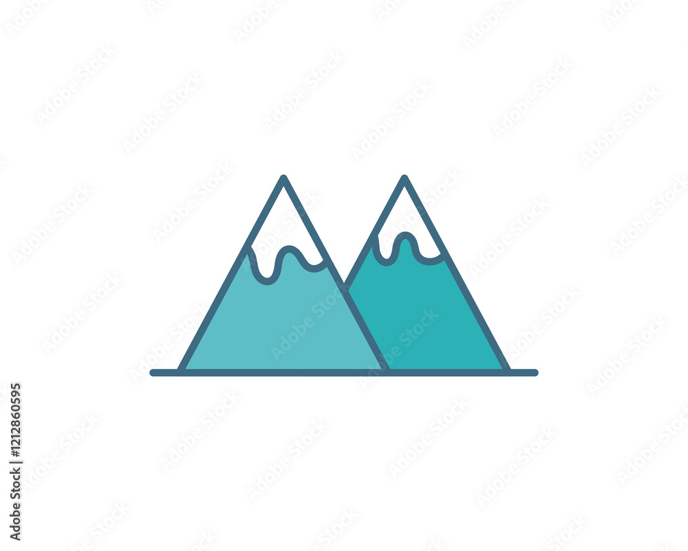 Simple, minimalist illustration of two snowcapped mountains. Perfect ...