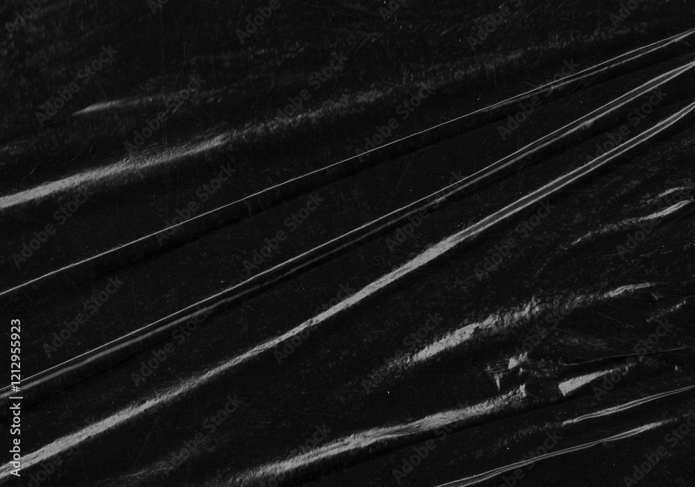 Black transparent plastic wrap texture overlay background. Realistic ...