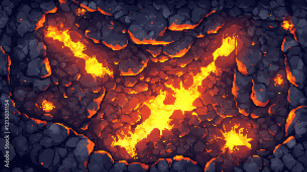 pixel art of a lava cave, top-down view, fantasy game concept art ...