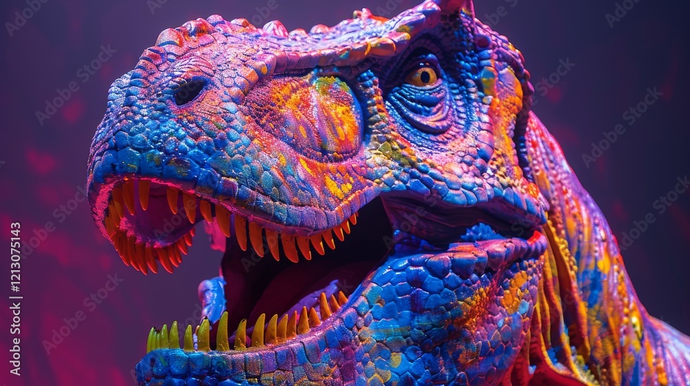 Abstract of Tyrannosaurus rex or T-rex dinosaur portrait in Cretaceous ...