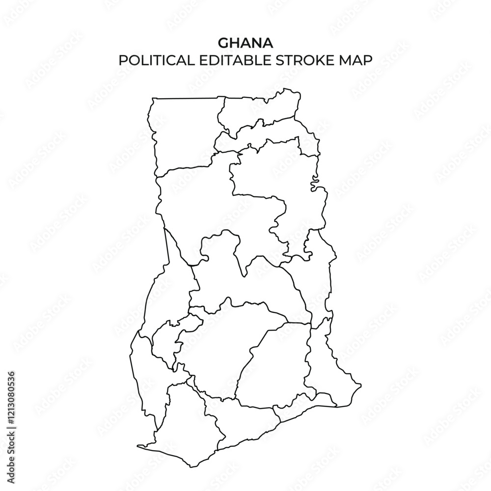 This map displays the political boundaries and regions of Ghana. It ...