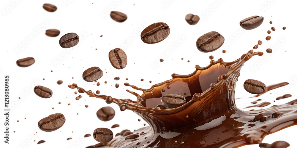 Coffee Bean Splash: A dynamic burst of coffee beans flying through the ...