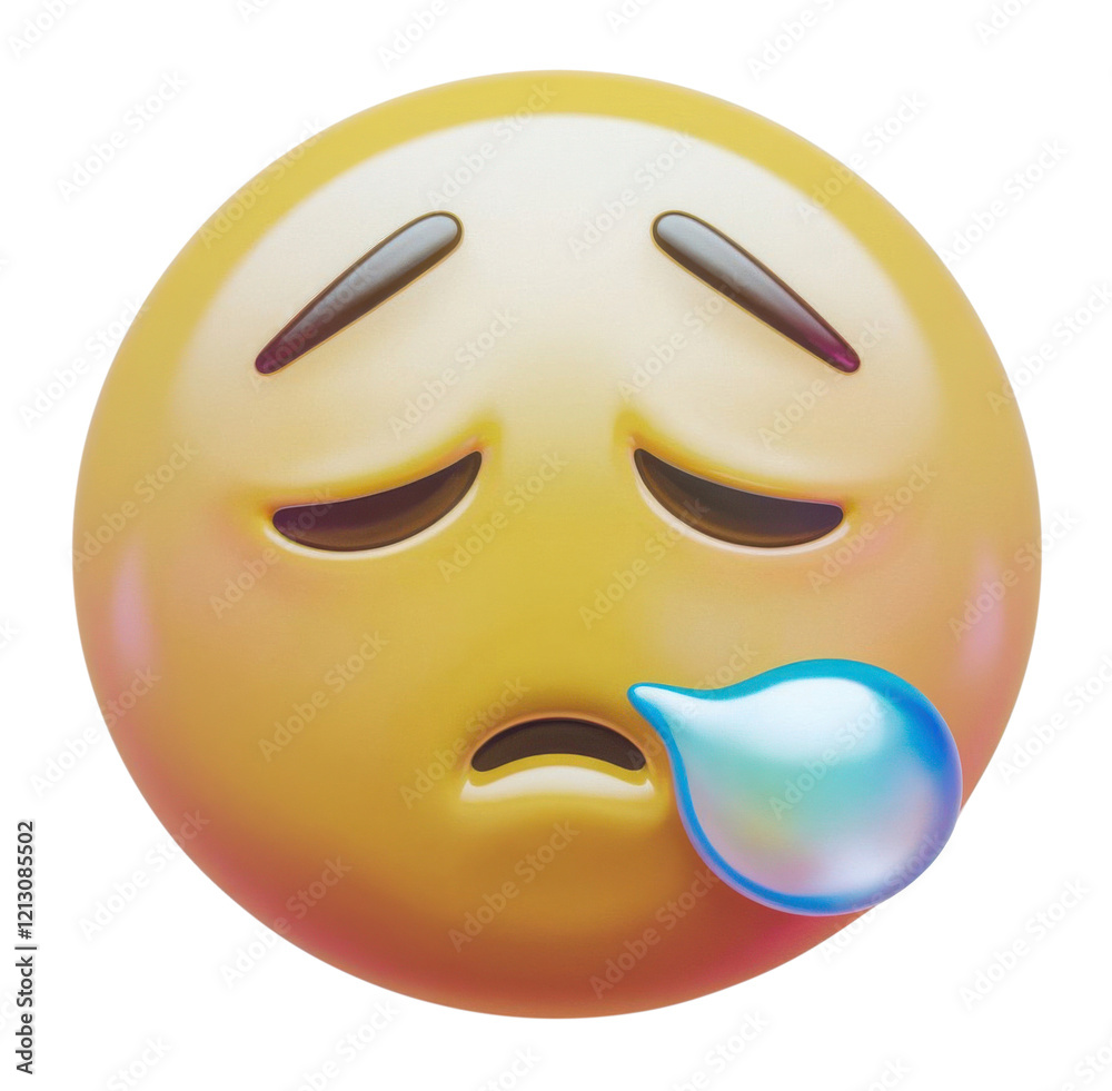 3D Sleepy Emoji with Droopy Eyelids and Bubble on Transparent ...