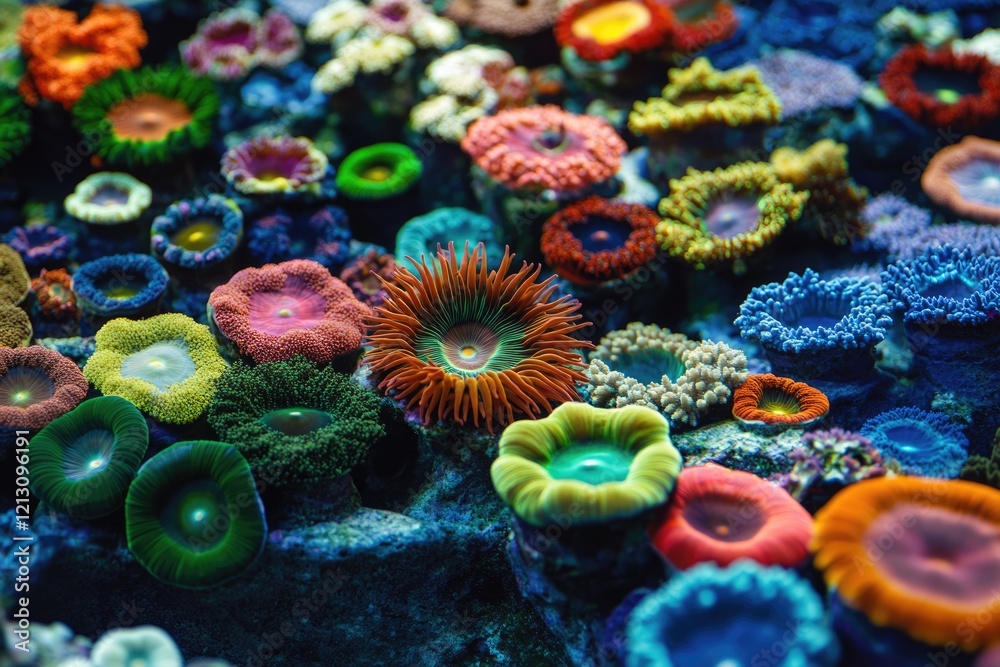 Vibrant coral reef teeming with diverse species of colorful, flower ...