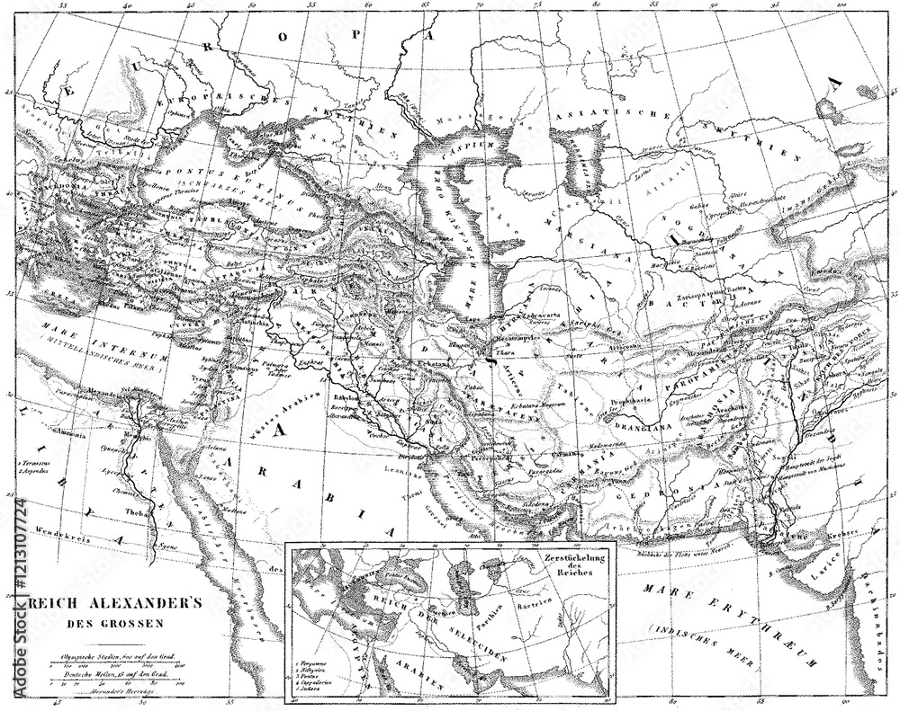 Relief geographocal map. Africa Map engraving. Old topographic square ...