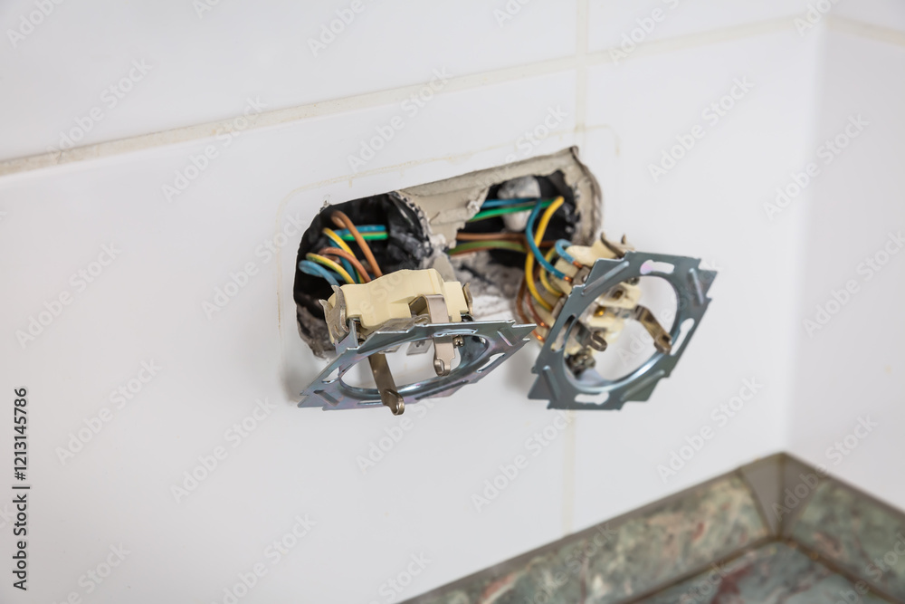 Fixing and repairing broken outlets and socket with tools and ammeter ...