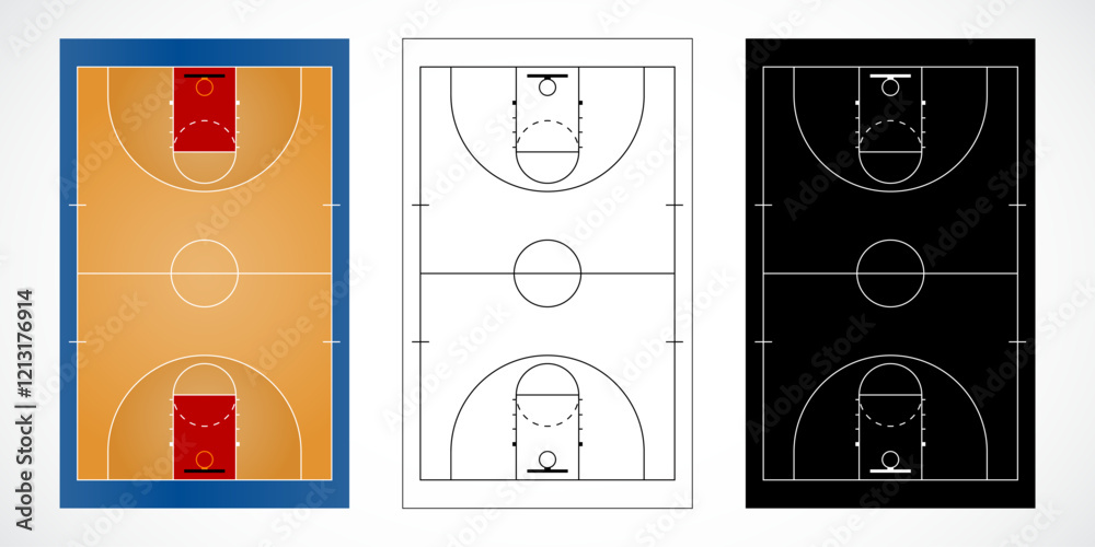 Basketball Court Layouts in Three Styles Stock Vector | Adobe Stock