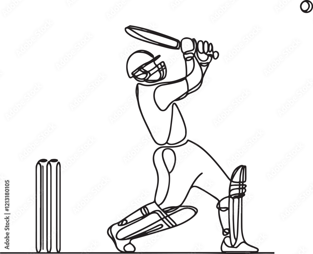 Cricket Batter Swinging Bat - Stunning Line Drawing Vector Art Stock ...