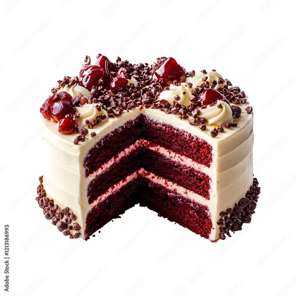 Red Velvet Celebration Cake with Slice Missing on transparent ...