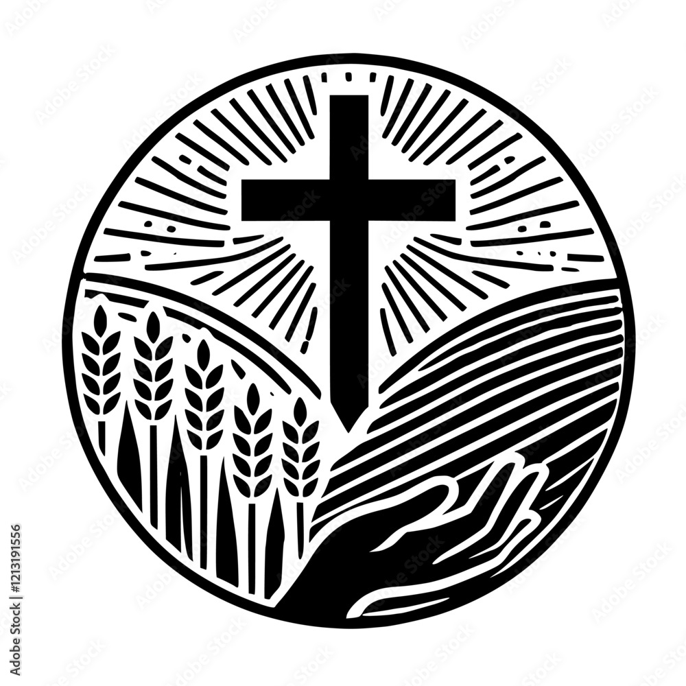 Christian Symbol: Cross, Wheat Field, and Giving Hands. A powerful ...