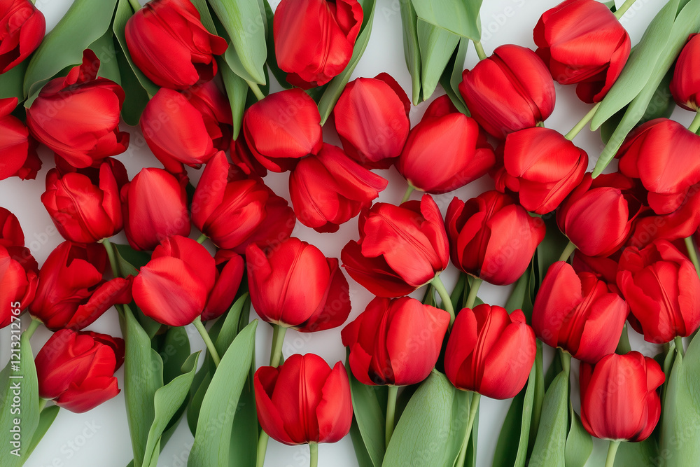 Red tulips on pure white background, backgroud for banners, wallpaper ...