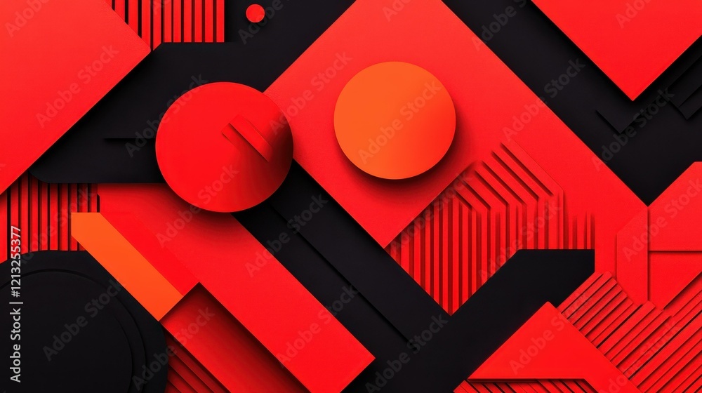 Simple red shapes blend seamlessly to create a contemporary abstract ...