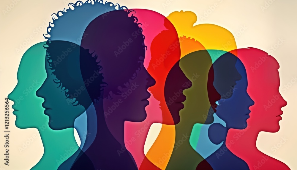 Colorful profile silhouettes of diverse people symbolize community ...