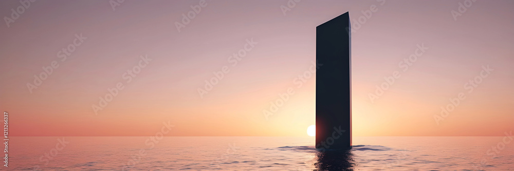 3D Digial Render of a Beautiful Surreal Sunset Ocean with a Black ...