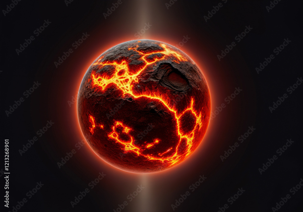 Volcanic fictional planet exploding with lava and cracks, creating a ...