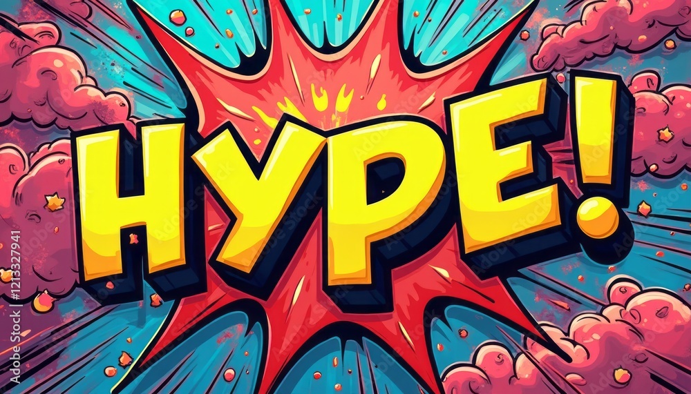 This dynamic image features a bold, comic-style explosion in vibrant ...