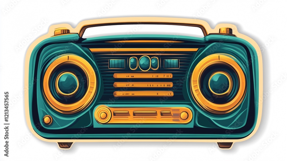Authentic Vintage Radio Sticker Design with Wide Angle and Centered ...
