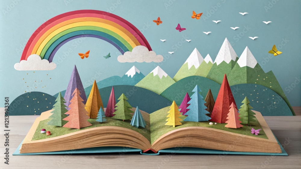 Paper Craft Pop-up Book Rainbow Mountains, Forest Scene, Imaginative ...