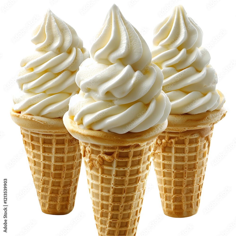 Three Delicious Creamy Vanilla Ice Cream Cones Cold Food Soft Cool Milk ...