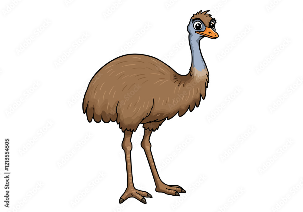 Clipart emu. A cartoon emu with brown feathers, a gray head, and an ...